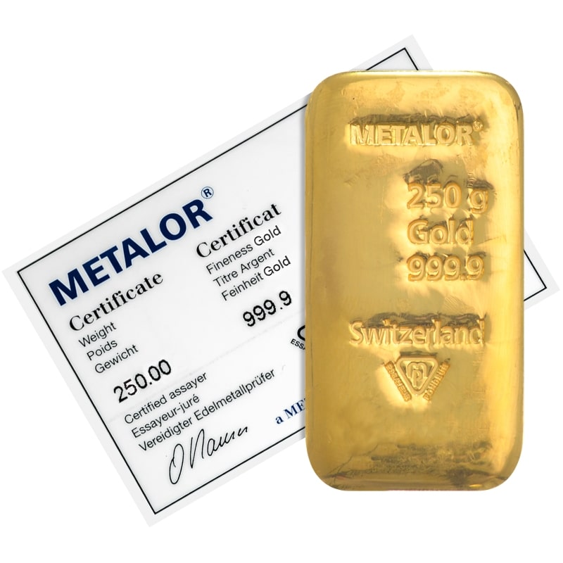 Metalor 250 Gram Gold Bar - Gold Bullion Dealers: Buy Gold Bullion ...